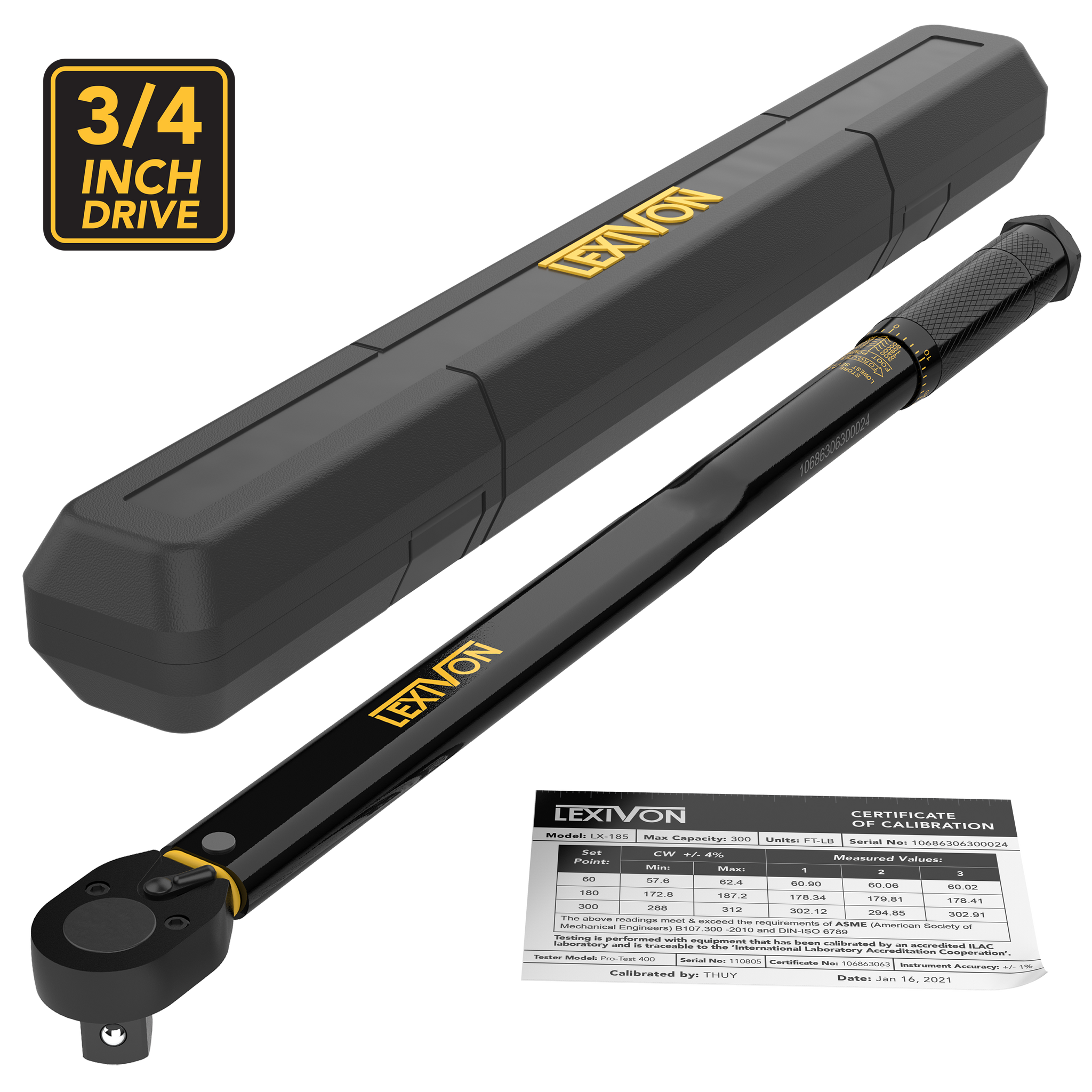 3/4-Inch Drive Click Torque Wrench 30~300 Ft-Lb / 40.7~406.8 Nm (LX-18 ...